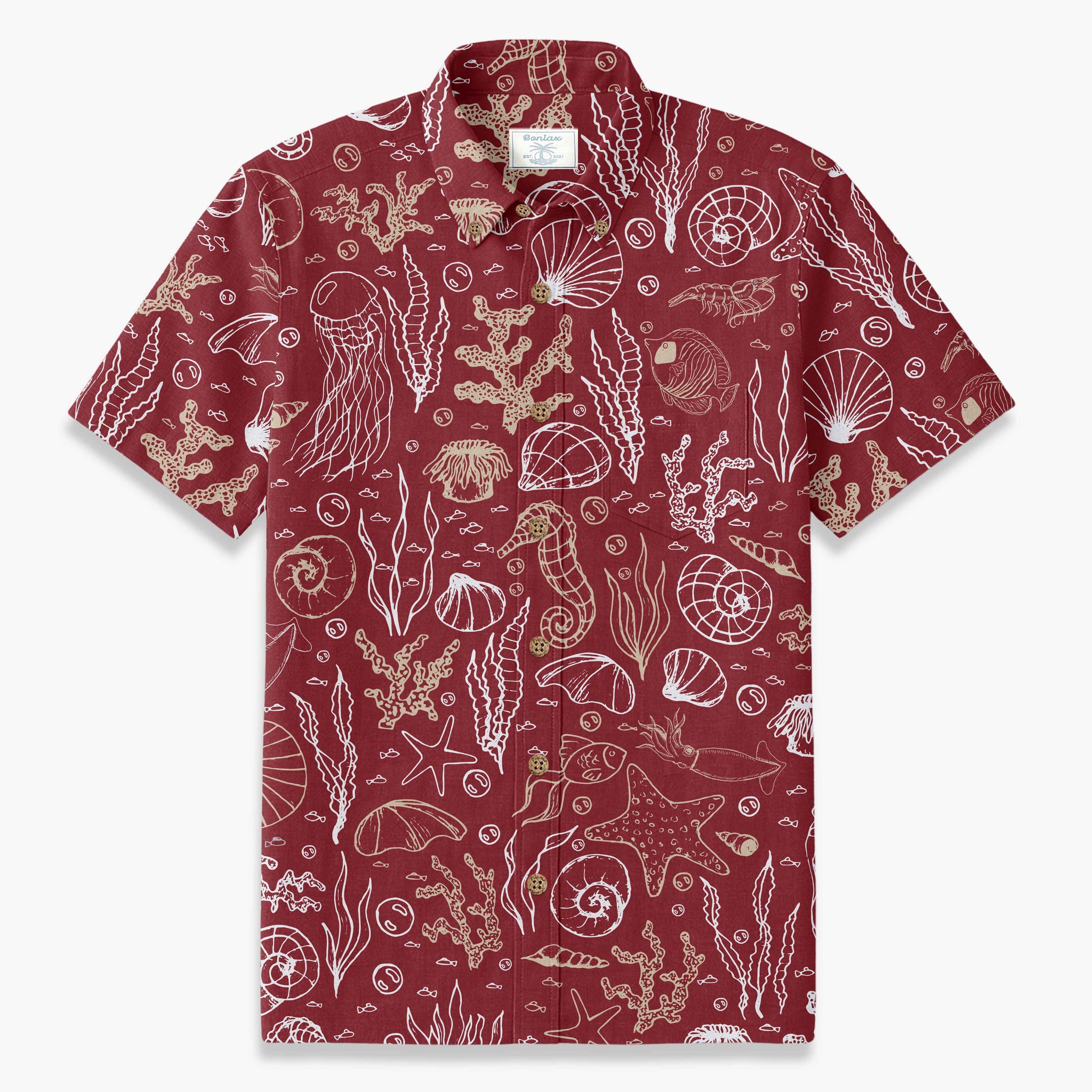 Men's Marine Life Scroll Shirt | Vintage Sea Illustration | Bonlax