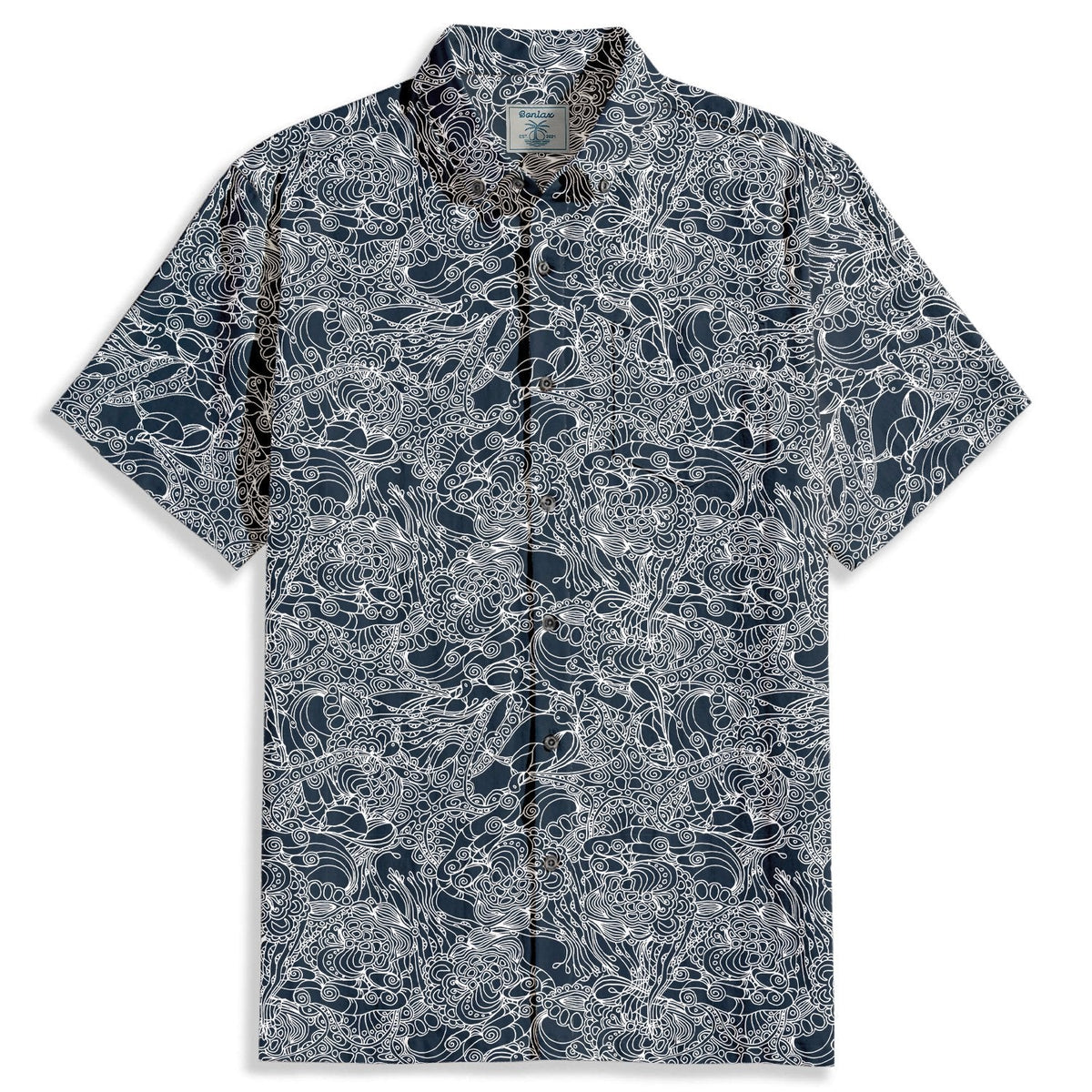 Spiral Curve Line Pattern Short Sleeve Shirt - Bonlax
